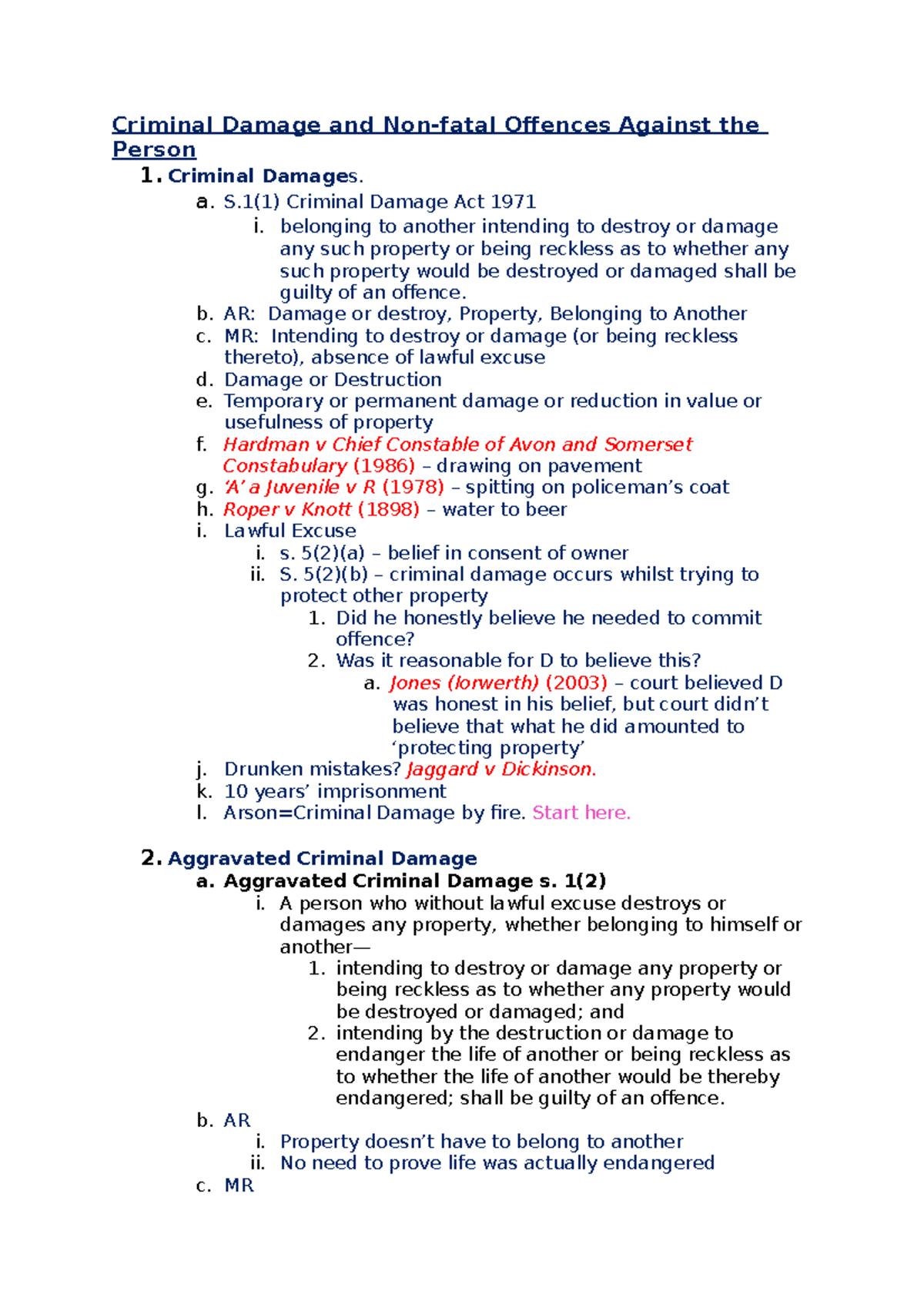 Criminal Damage n Nonfatal offences against the person - Criminal ...