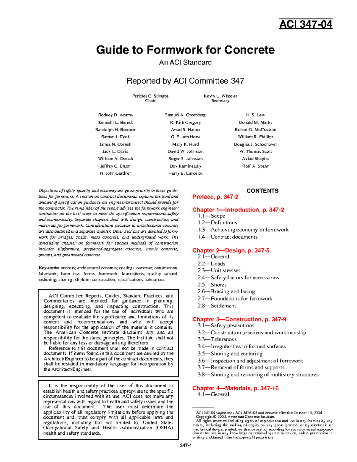 ACI 347 04 Guide to Formwork for Concret - ACI 347-04 supersedes ACI ...