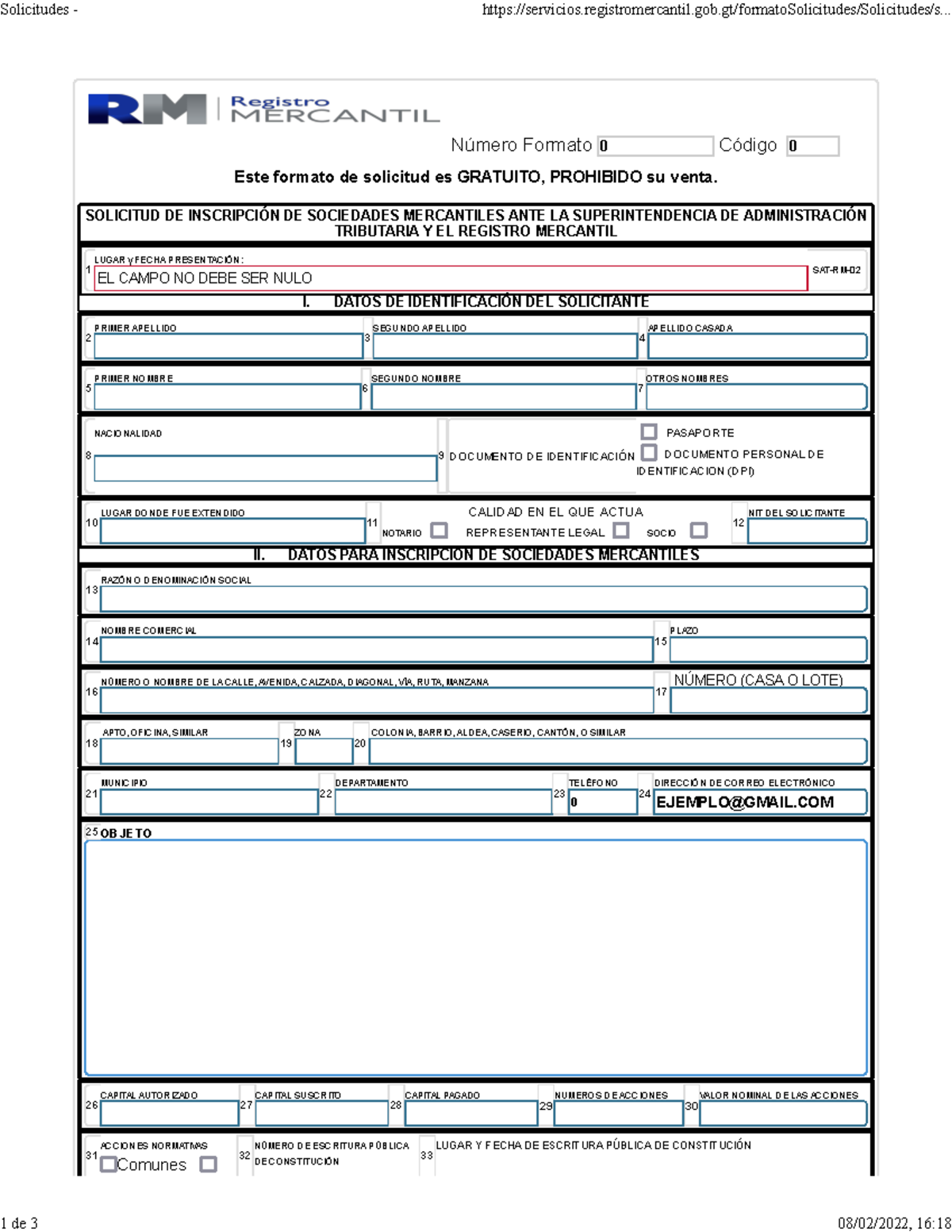 Solicitud registro mercantil 111 - Este formato de solicitud es GRATUITO, PROHIBIDO su venta ...