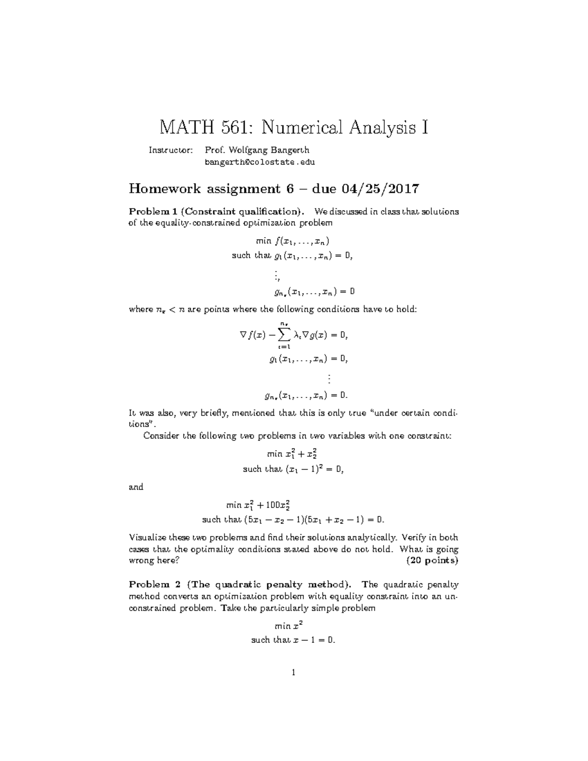Homework 06 - MATH 561: Numerical Analysis I Instructor: Prof. Wolfgang ...