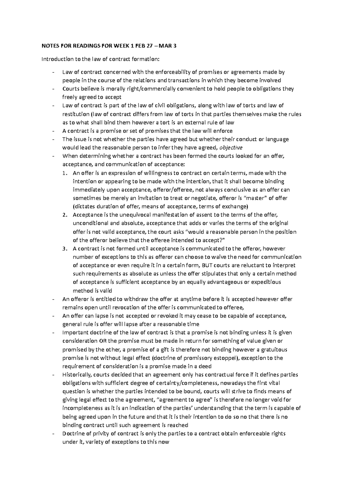 LAWS211 Notes TRI 1 - NOTES FOR READINGS FOR WEEK 1 FEB 27 – MAR 3 ...