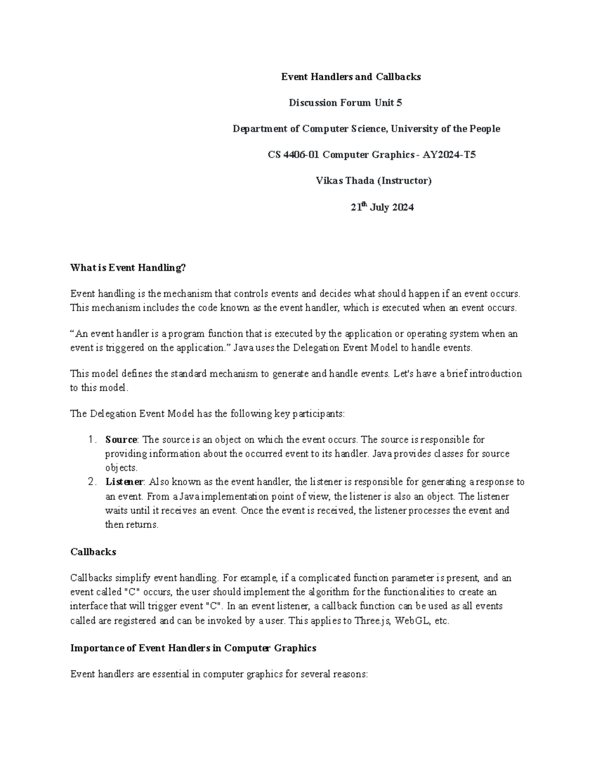 Discussion Forum Unit 5 Computer Graphics - Event Handlers and ... Discussion Forum Unit 5 Computer Graphics - Event Handlers and ...