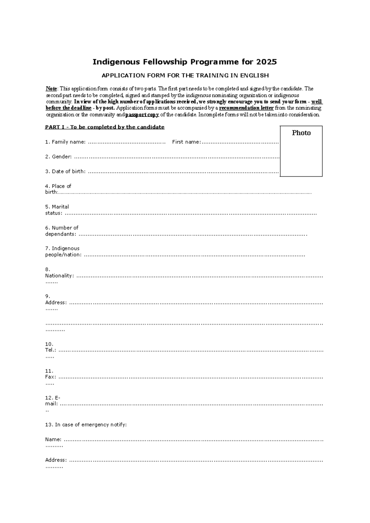 IFP Applicationform 2025 EN - Indigenous Fellowship Programme for 2025 ...