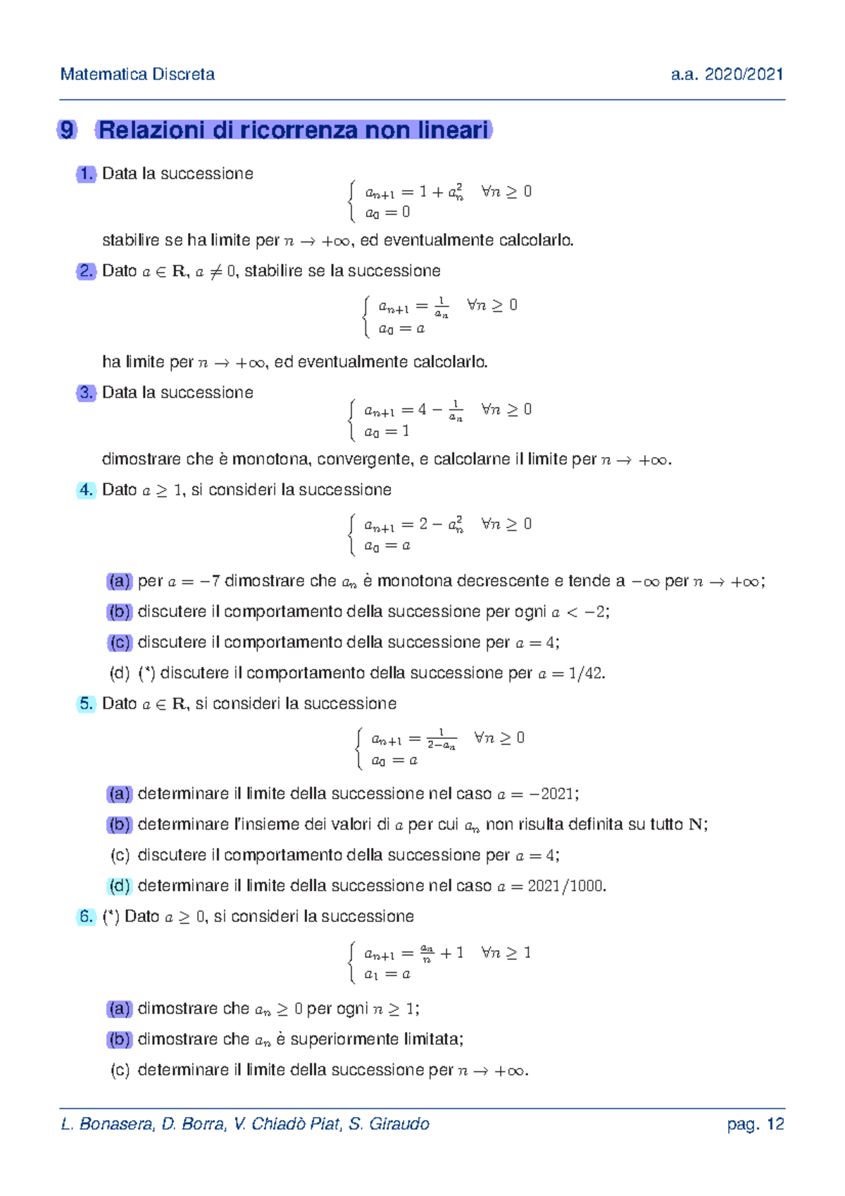 09 Relazioni ricorsive non lineari - Matematica Discreta a. 2020/ 9 ...