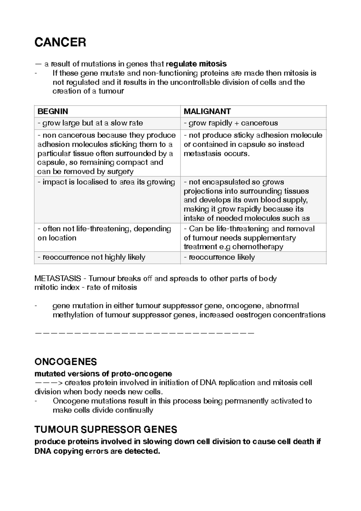 Cancer AQA Alevel Bio - CANCER — a result of mutations in genes that ...
