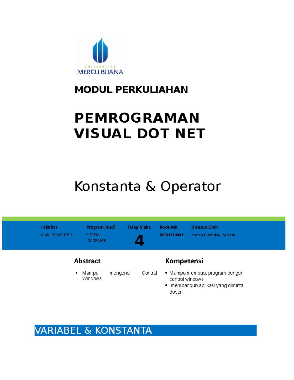 Modul Tm4 Dot Net Modul Perkuliahan Pemrograman Visual Dot Net