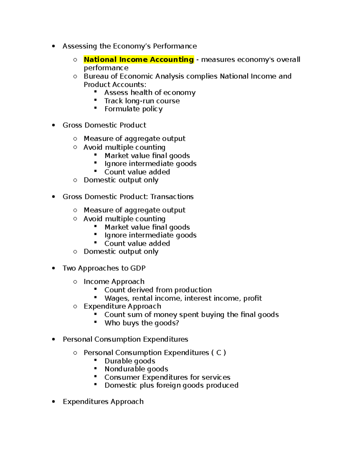Macroeconomics Chapter 27 Notes - Assessing the Economy’s Performance o ...