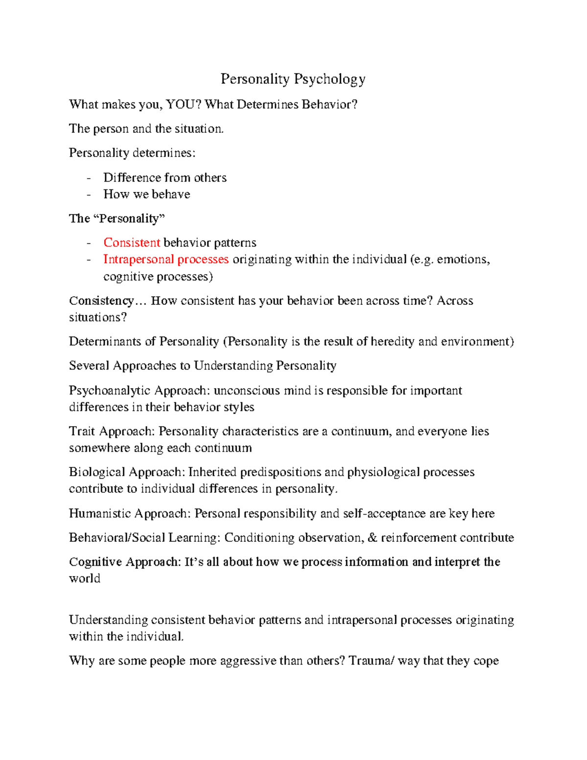 personality psychology notes - Personality Psychology What makes you ...