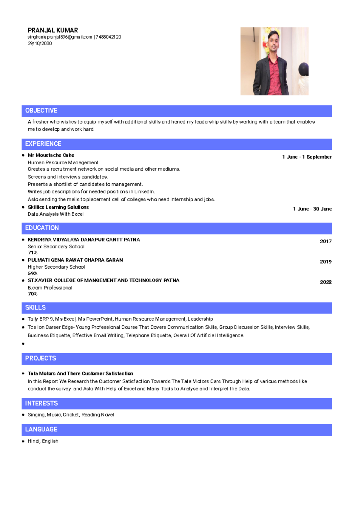 Resume 10 09 2023 02 11 22 pm - PRANJAL KUMAR singhaniapranjal896@gmail ...