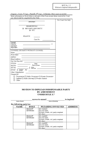 MCF 2.6 Motion to Sever Misjoined Cause of Action - MCF No. 2. Motion to Sever Misjoined Cause ...