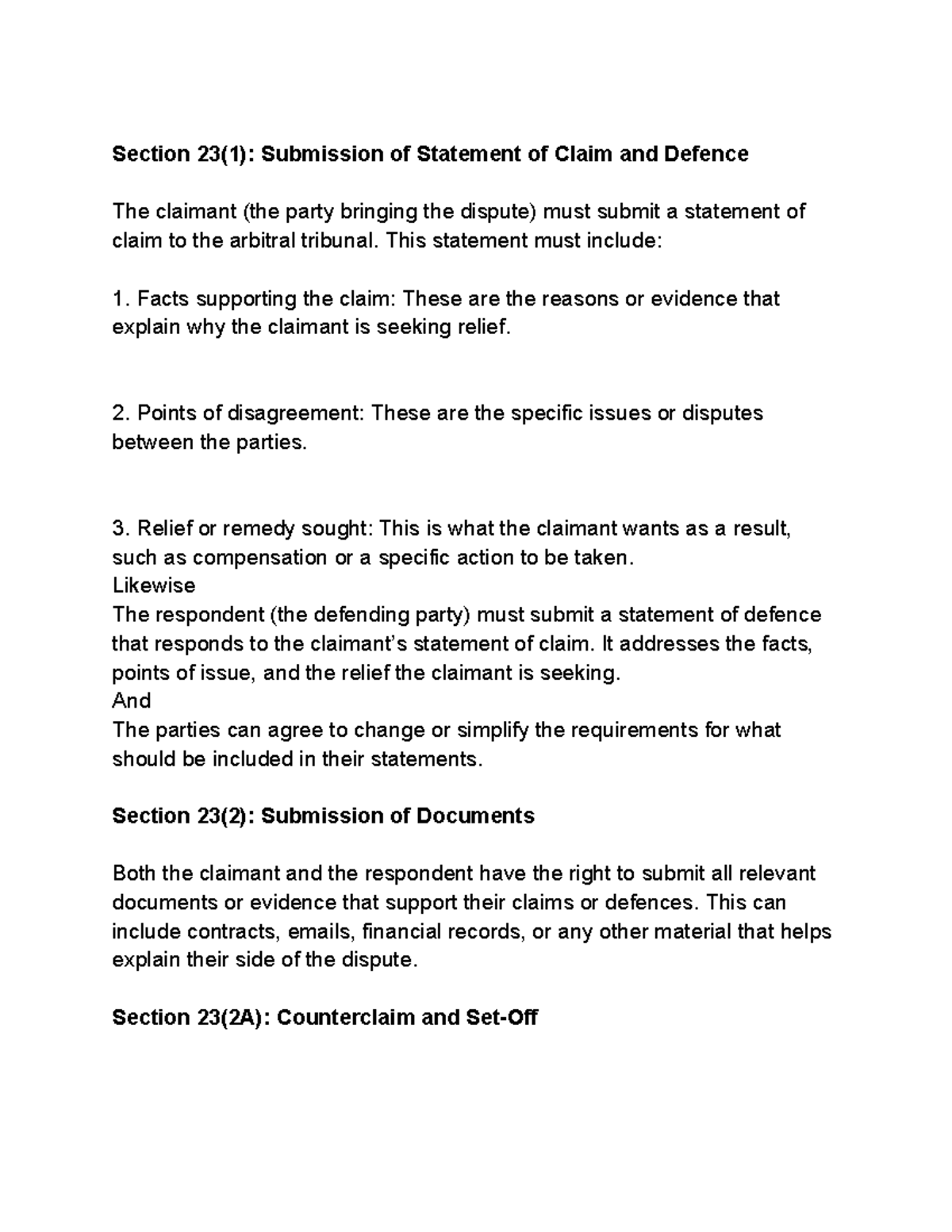 Adr - Section 23 - Lecture notes - Section 23(1): Submission of ...