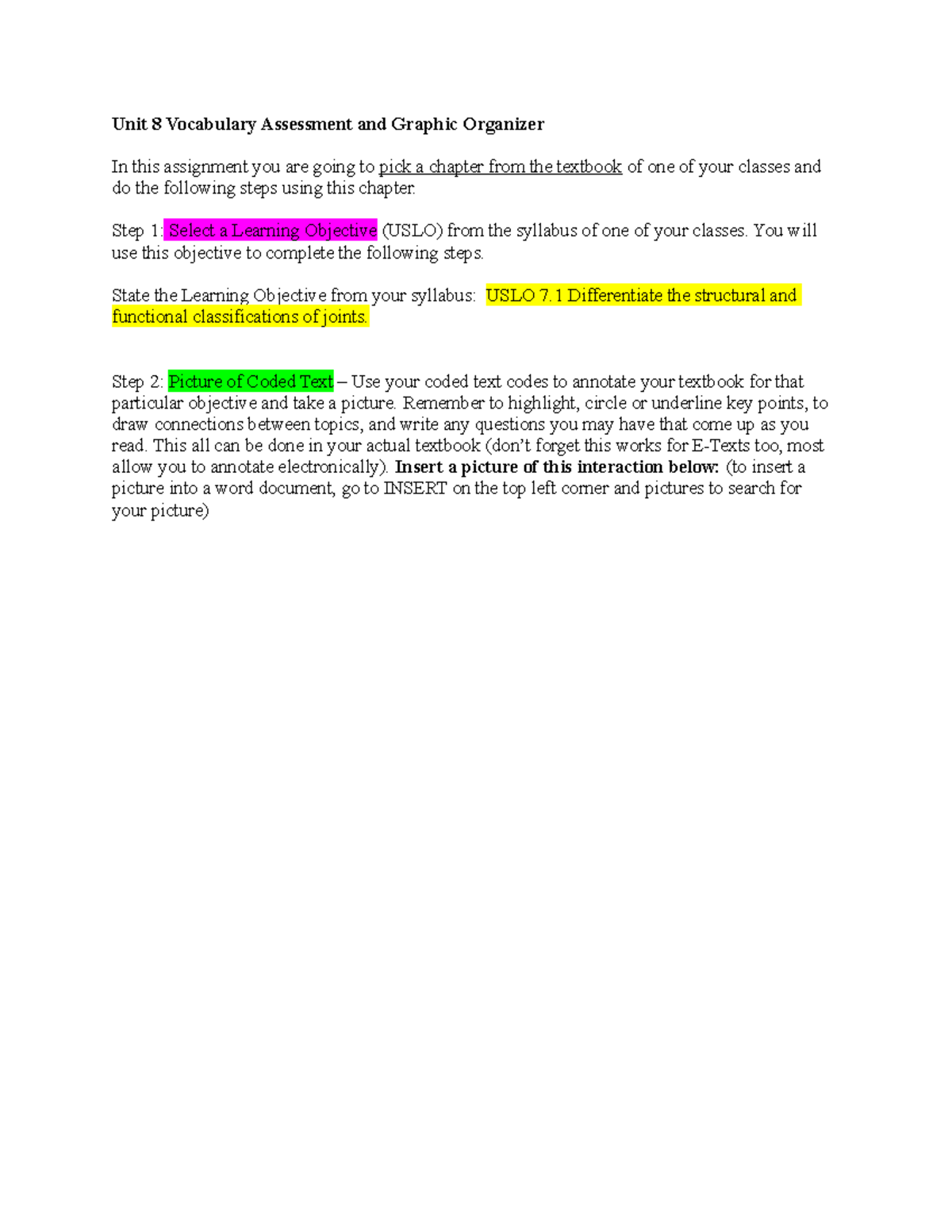 Unit 8 Vocabulary Assessment and Graphic Organizer - Step 1: Select a ...