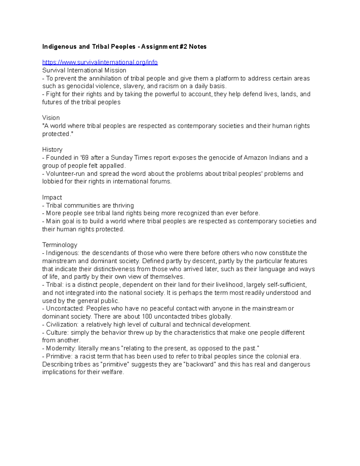 Indigenous and Tribal Peoples - Assignment #2 Notes - Fight for their ...