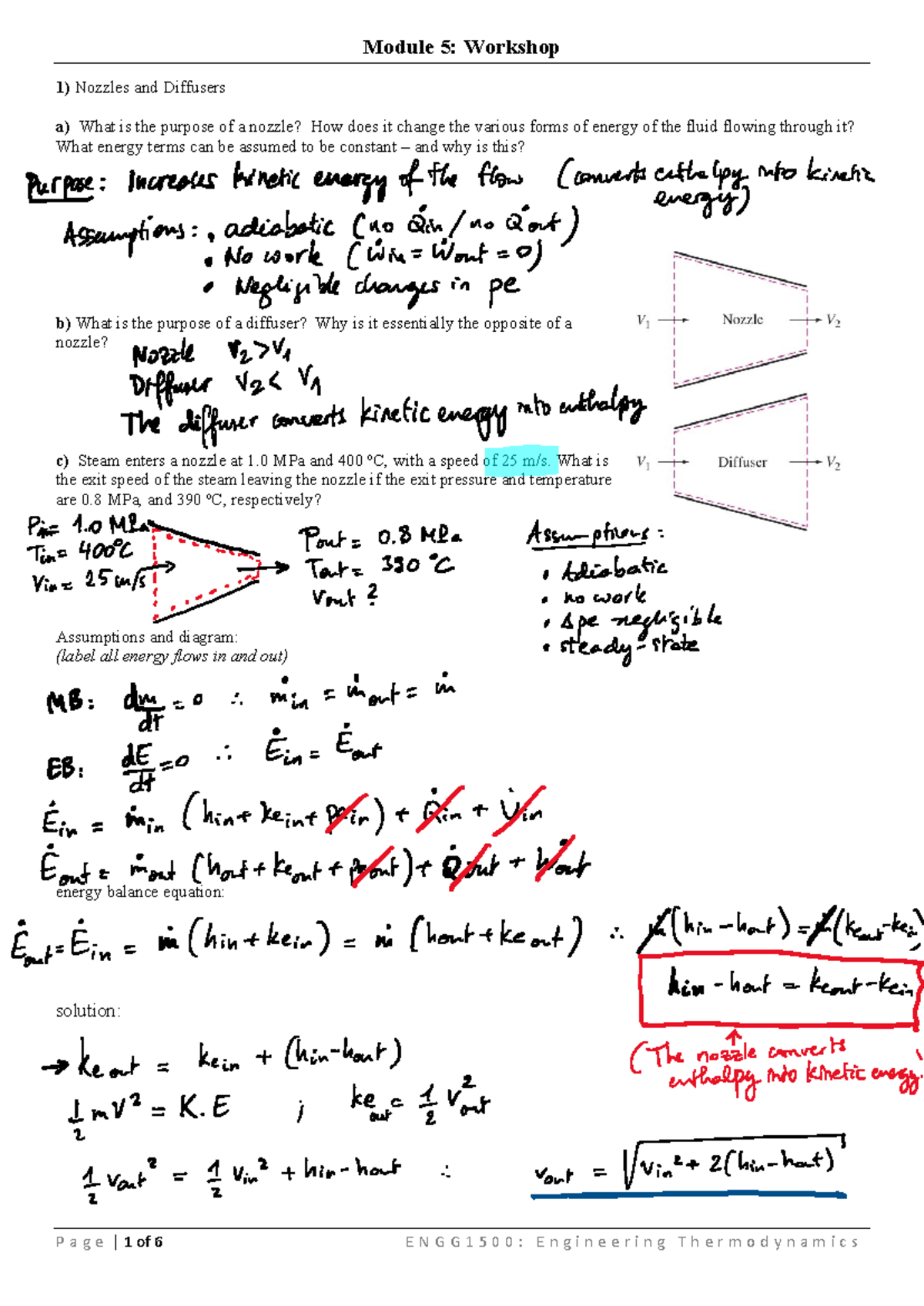 Module 5 workshop annotated 2024 Sem1 CB - 1 ) Nozzles and Diffusers a) What is the purpose of a ...