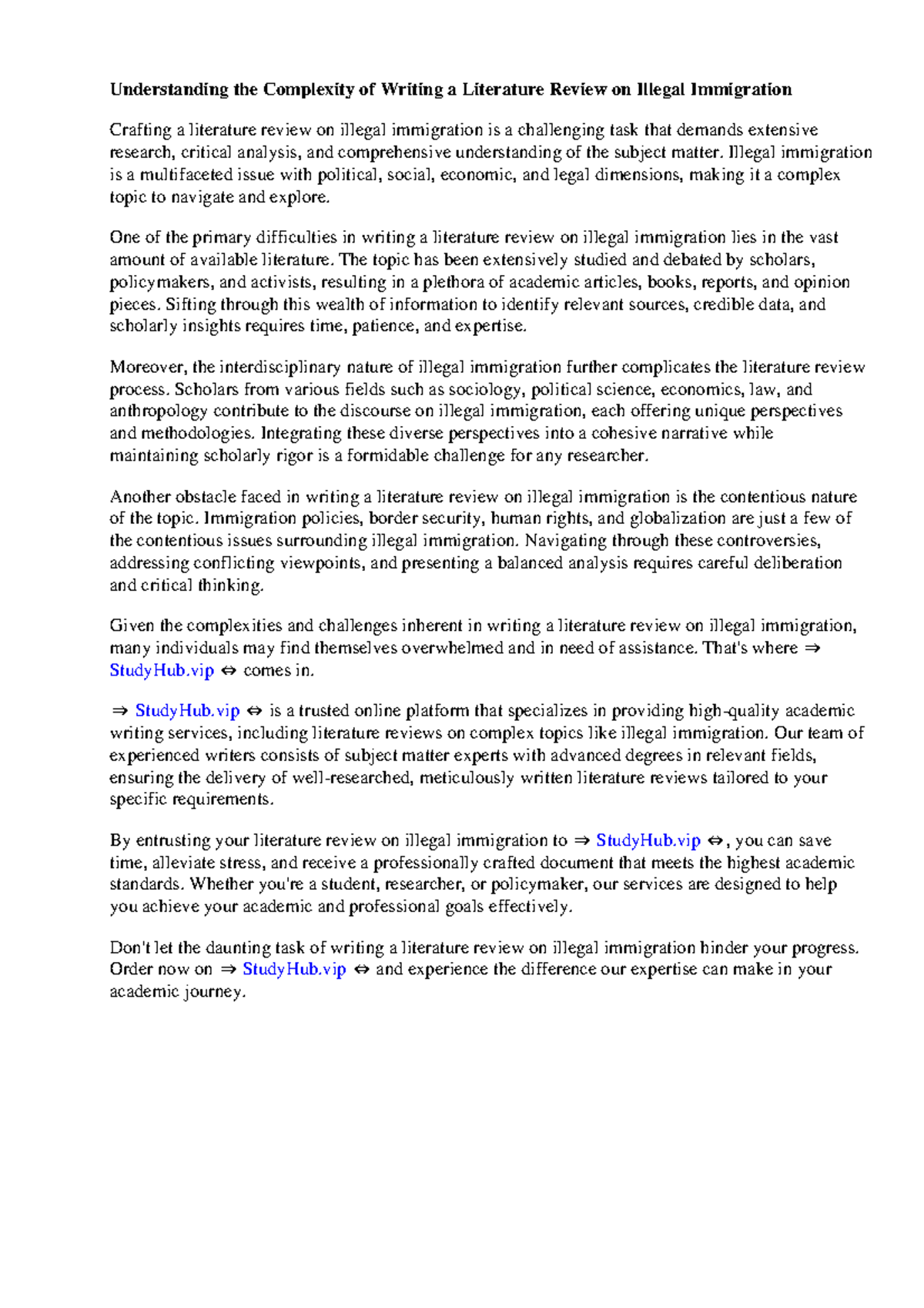 Illegal Immigration Literature Review - Understanding the Complexity of ...