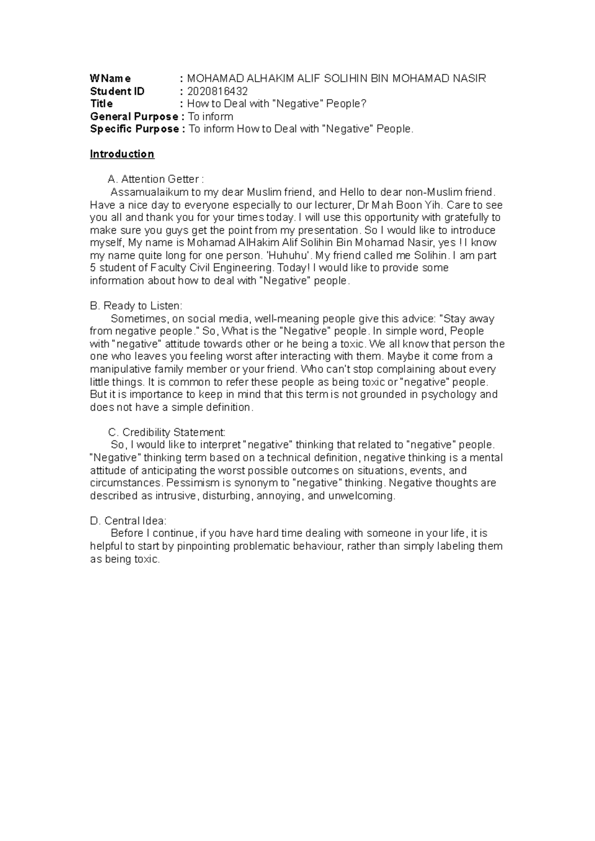 Informative speech Solihin - WName : MOHAMAD ALHAKIM ALIF SOLIHIN BIN ...