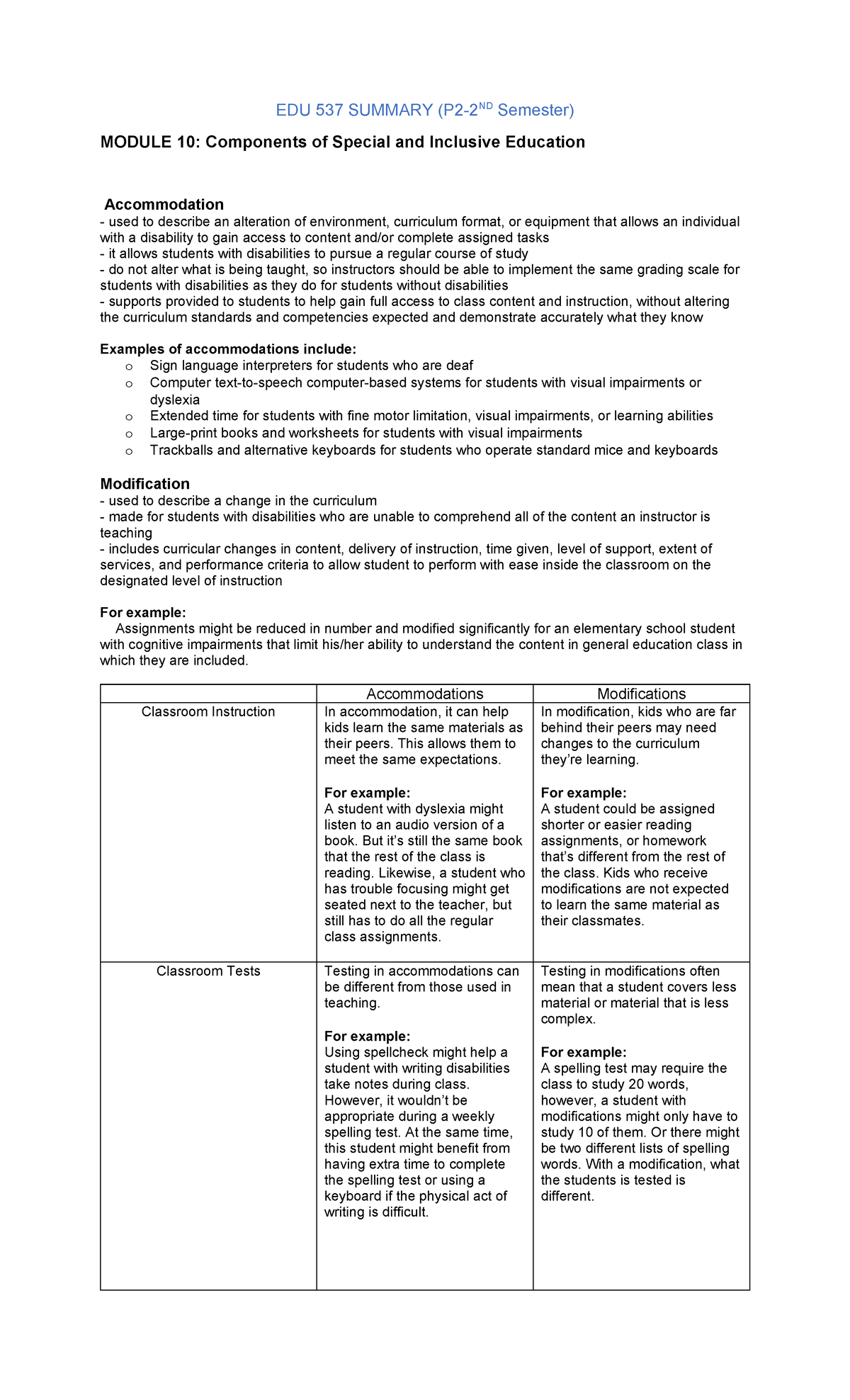 Module-10 - Summary BSED- Science - EDU 537 SUMMARY (P2-2ND Semester) MODULE 10: Components of ...