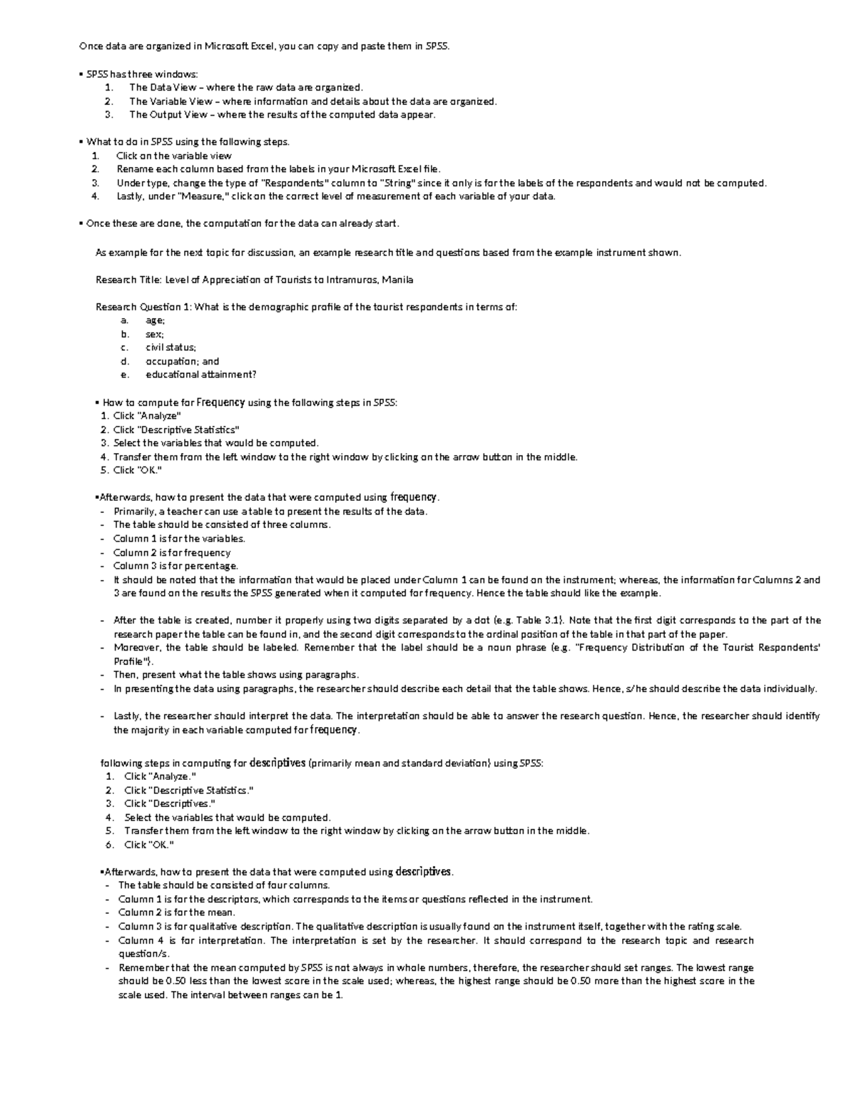 HOW-TO-SPSS - following steps in computing for descriptives (primarily mean and standard ...