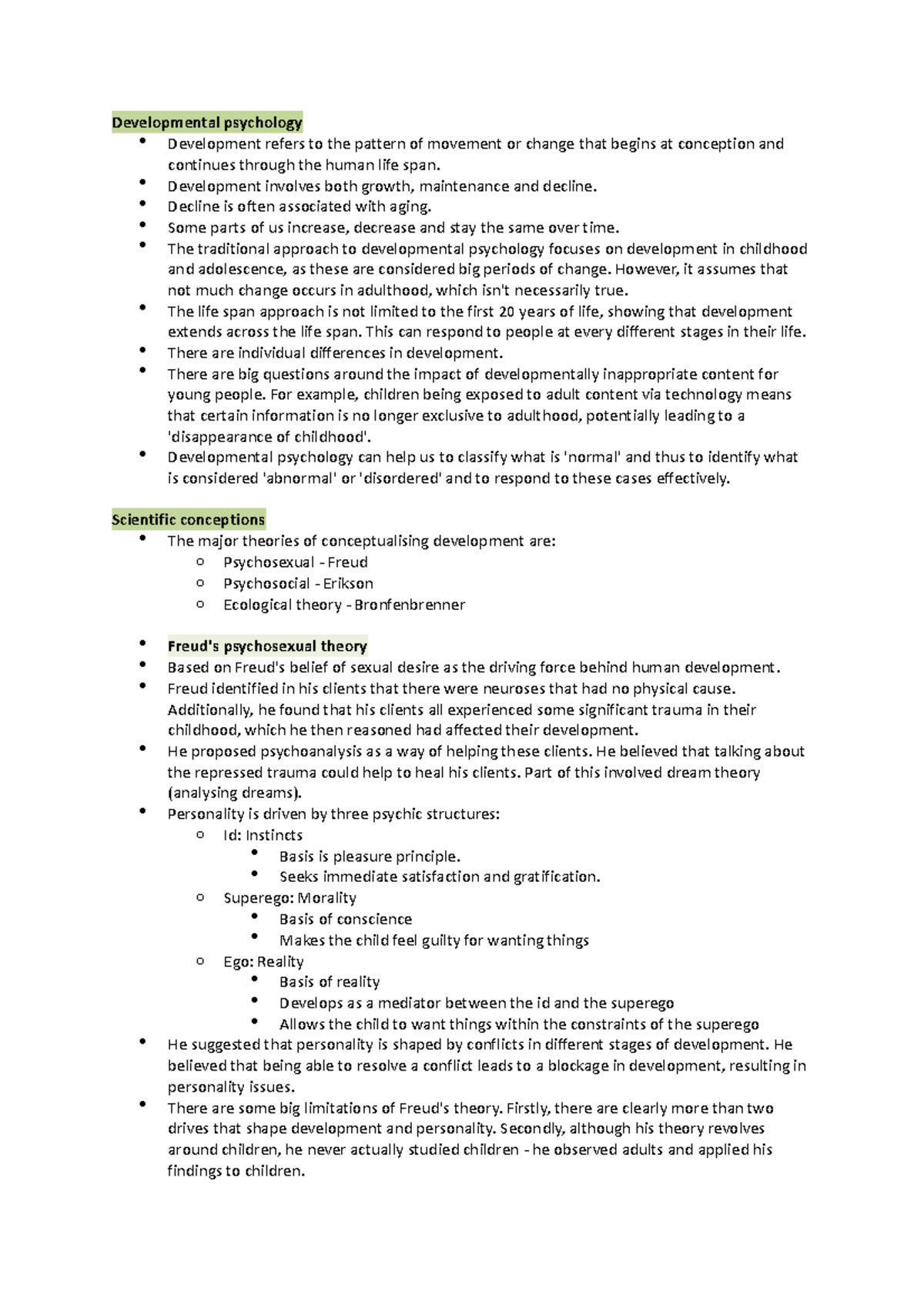 Developmental psychology - Lecture 1 notes - PSY20007 - Swinburne - Studocu