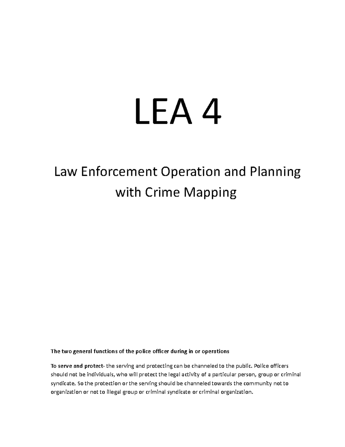 Lea 4 Module Lecture Notes Lea 4 Law Enforcement Operation And Planning With Crime Mapping