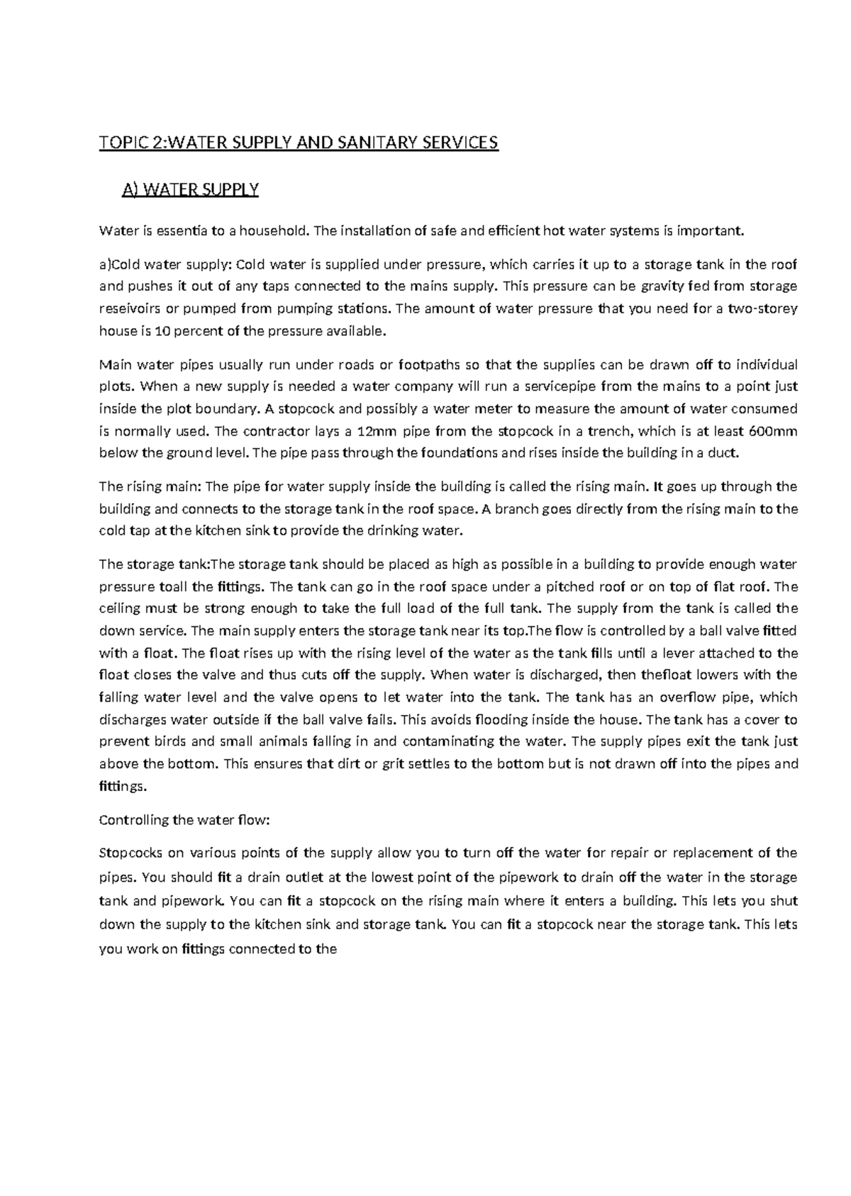 CSE 562 Topic 2 AND 3 - Notes - TOPIC 2:WATER SUPPLY AND SANITARY ...