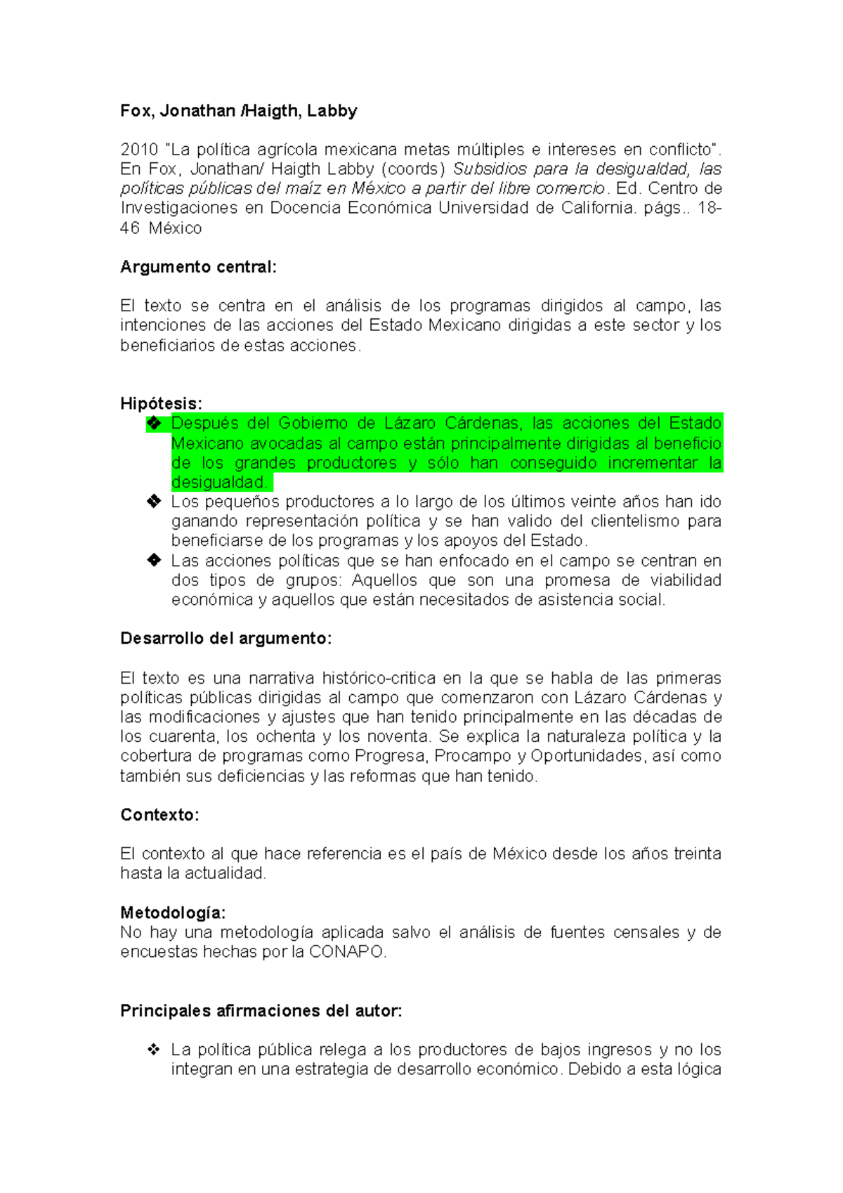 Fox Jhonatan Subsidios para la desigualdad las politicas publicas del ...