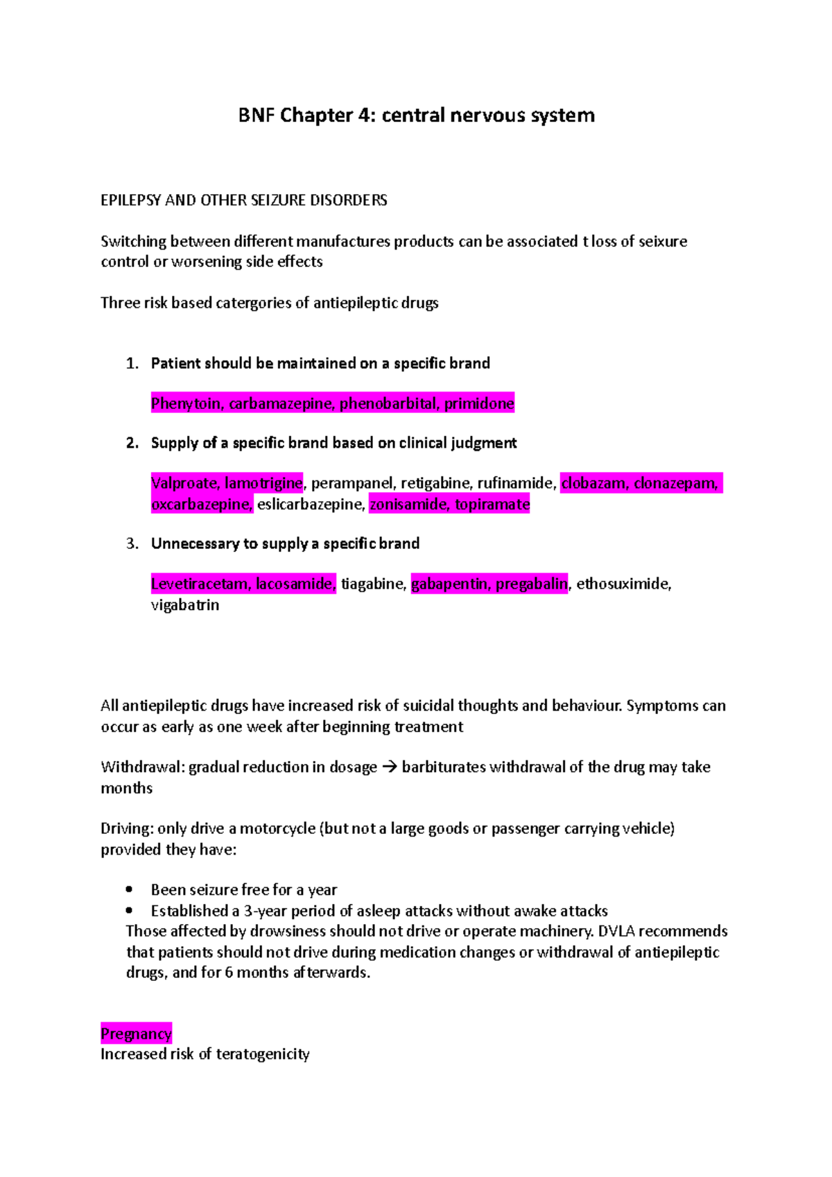 BNF Chapter 4 - Symptoms can occur as early as one week after beginning ...