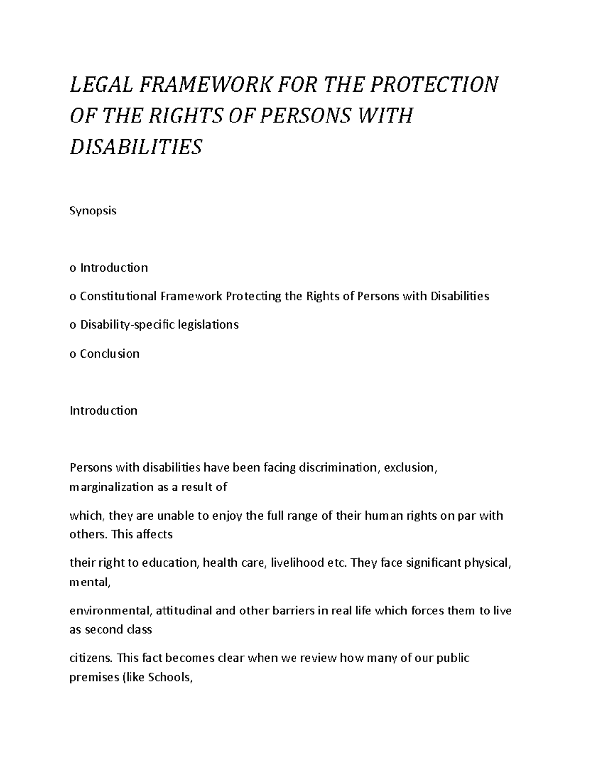 Legal Framework FOR THE Protection OF THE Rights OF Persons WITH ...