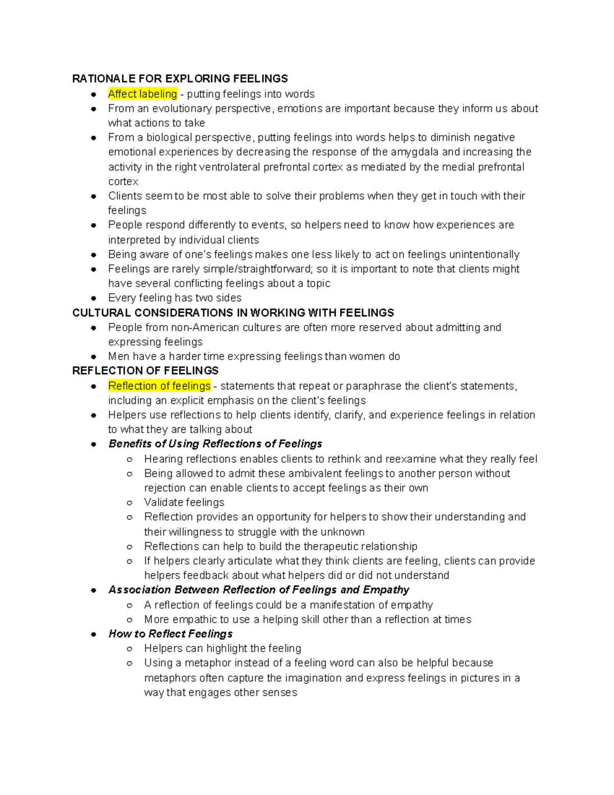 Skills for Exploring Feelings - RATIONALE FOR EXPLORING FEELINGS Affect ...