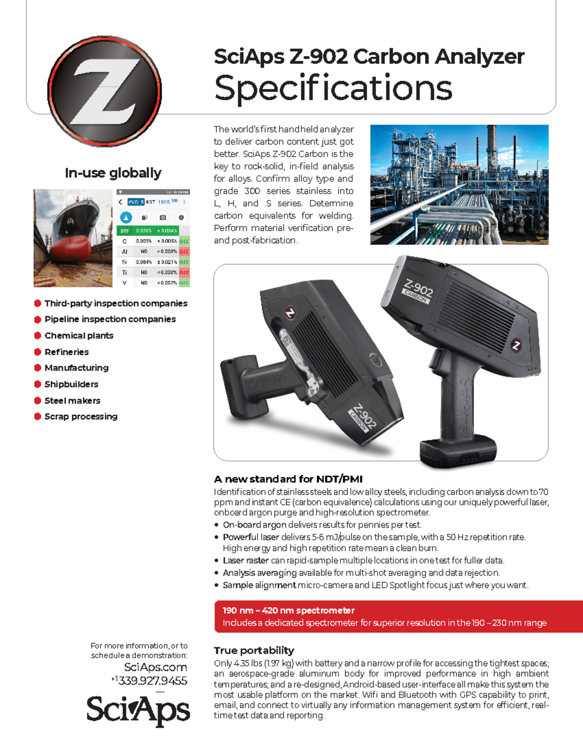 Z-902-Carbon-Specifications 0621 RGB - SciAps Z-902 Carbon Analyzer Speci昀椀cations The world’s ...