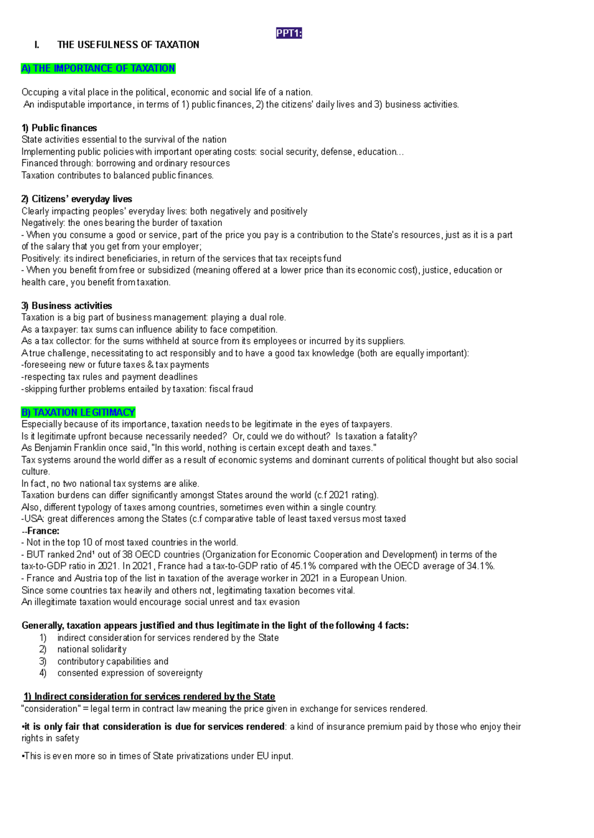Taxation PPT 1 and PPT3 and PPT4 - PPT1: I. THE USEFULNESS OF TAXATION ...