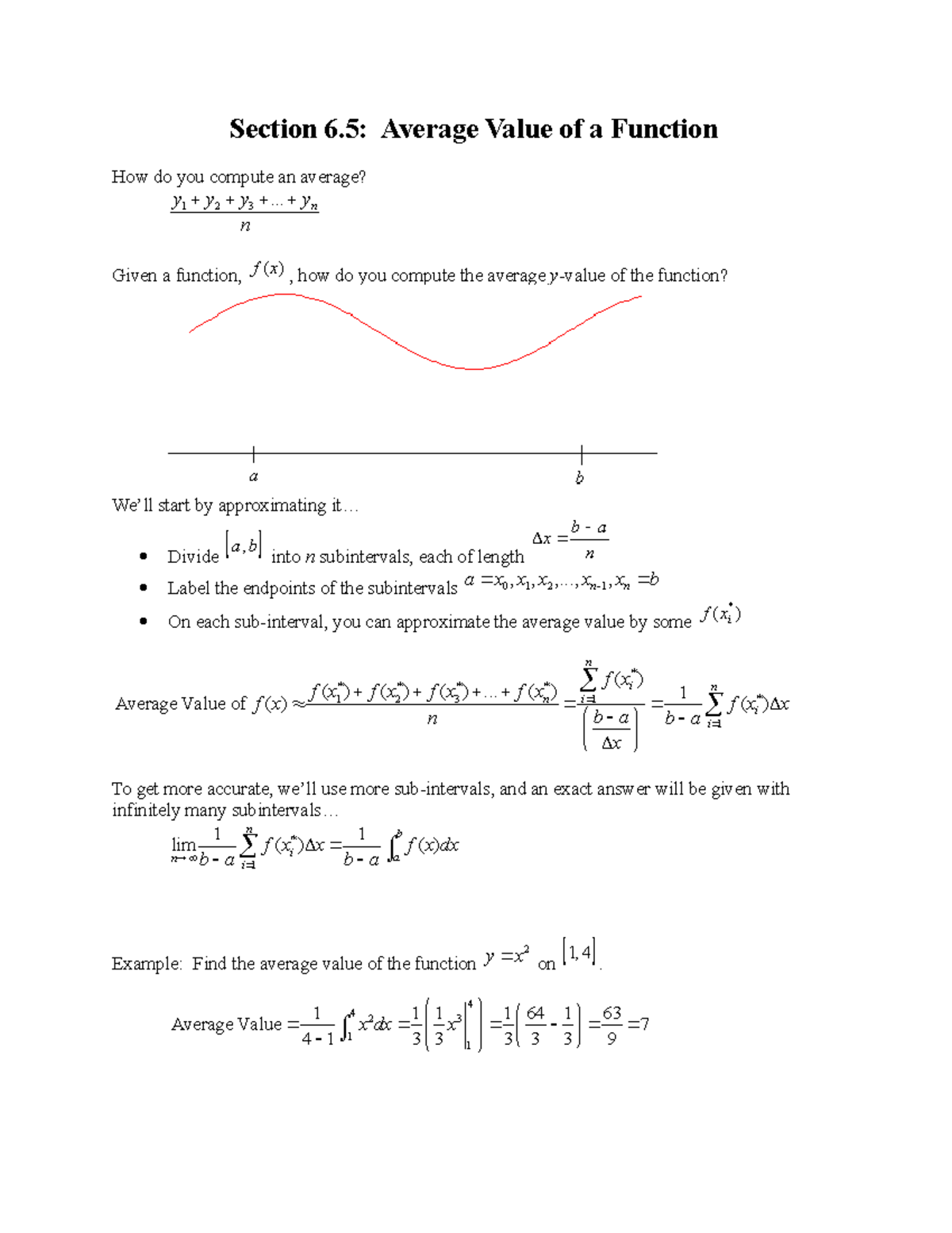 Section 6 - exam review - Section 6: Average Value of a Function How do ...