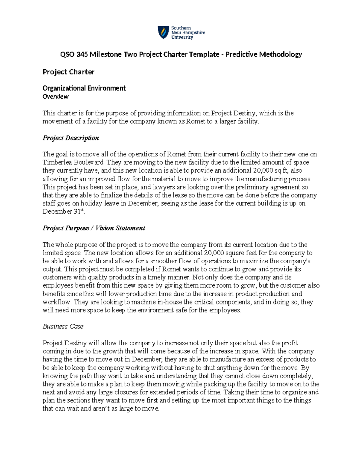 2....QSO 345 Milestone Two Project Charter - Predictive - QSO 345 ...