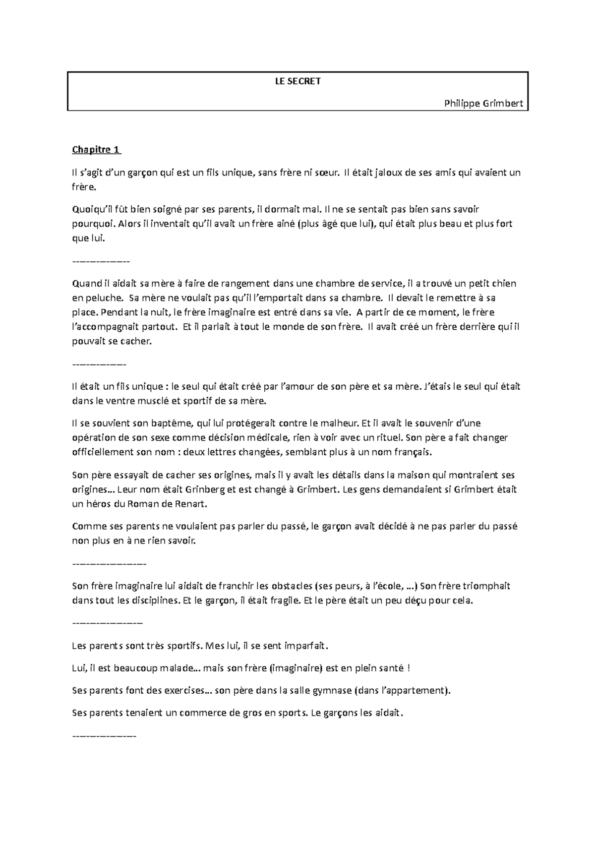 Un secret Philippe Grimbert 3 - LE SECRET Philippe Grimbert Chapitre 1 ...