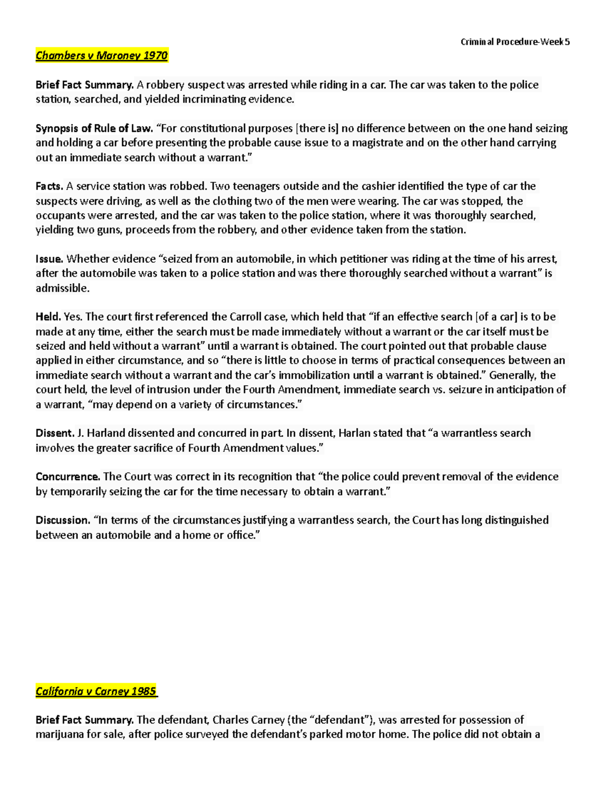 Crim Pro-Week 5 - Case law for criminal procedure, identifying issue ...