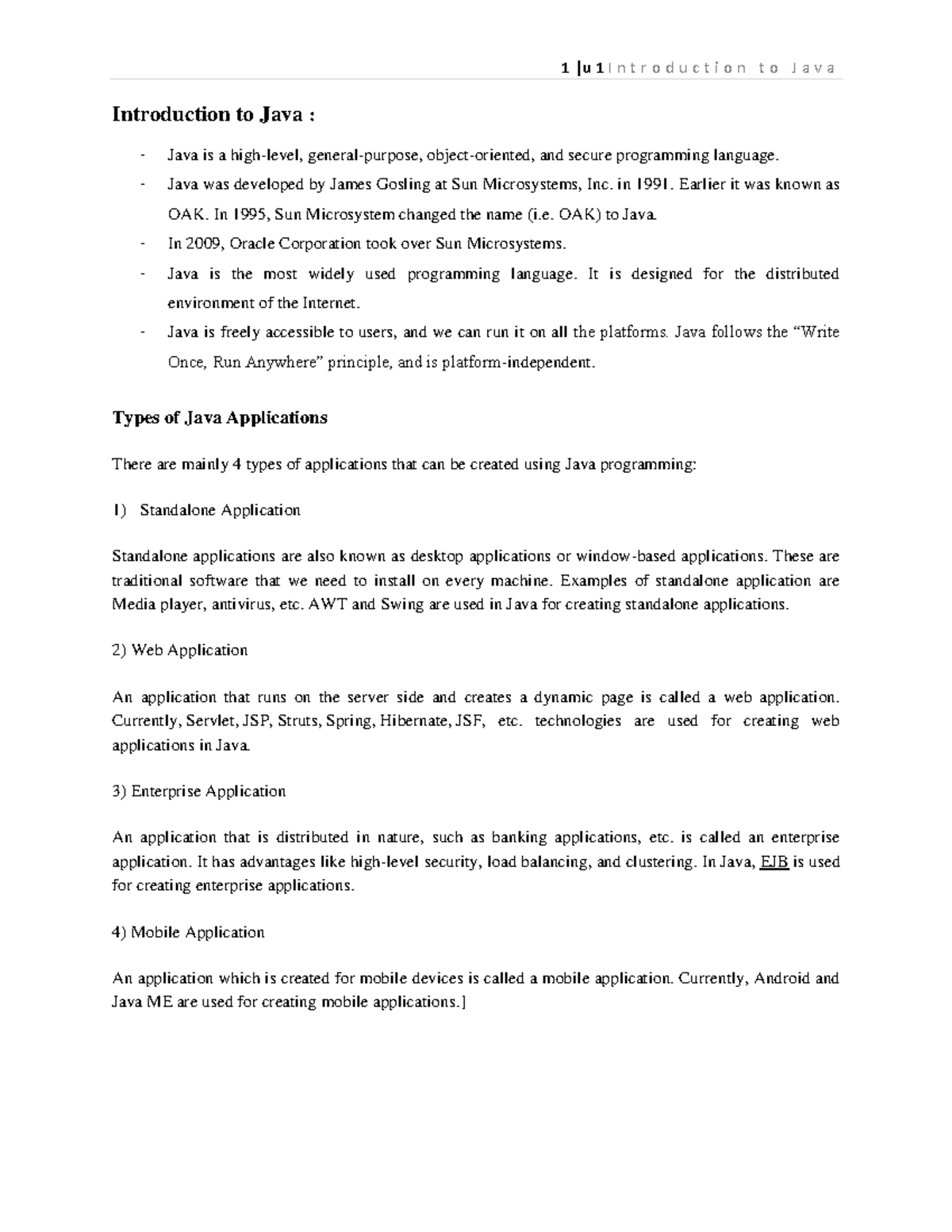 JAVA(NEP)- Notes 2 - Introduction to Java : Java is a high-level ...