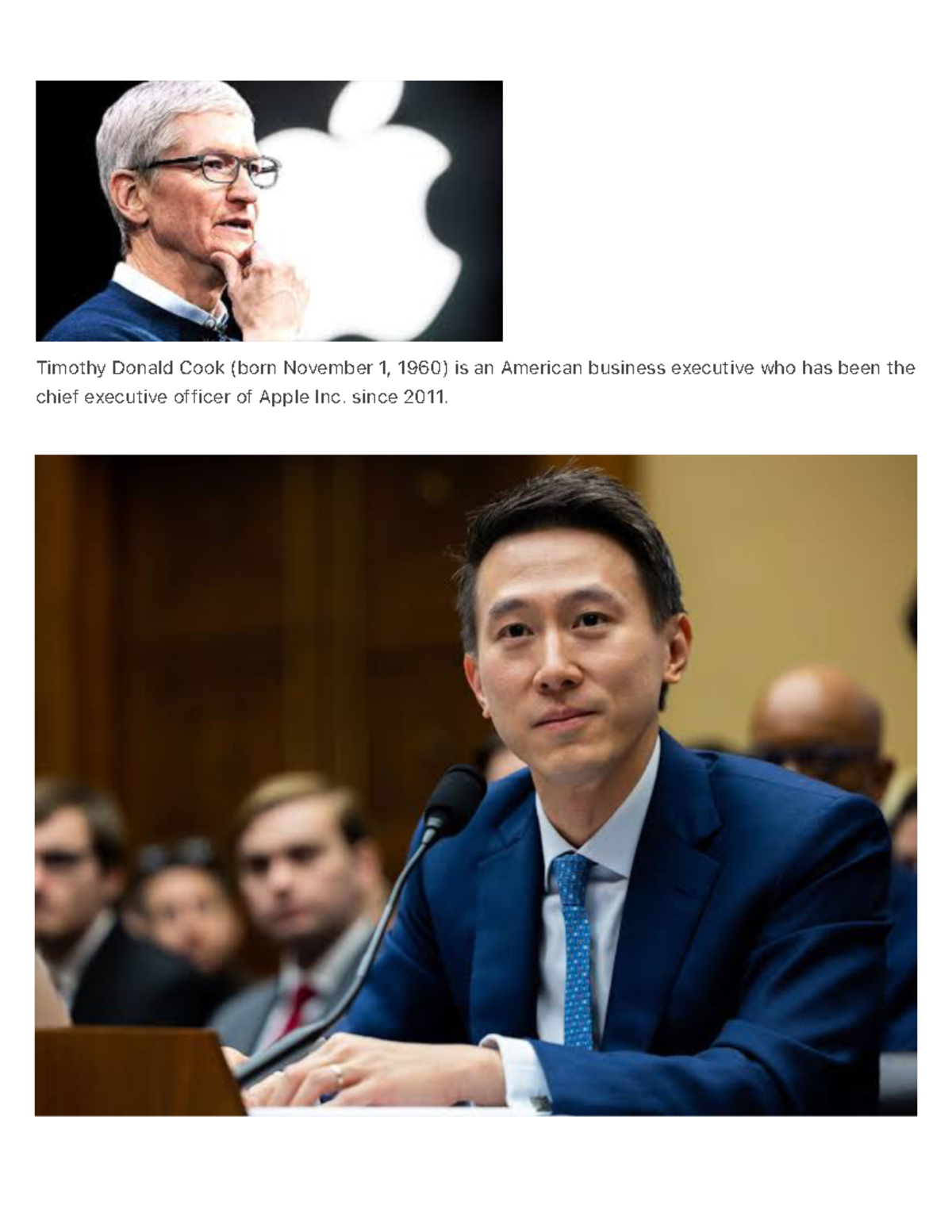 Timothy Donald Cook (born November 1, 1960) is an American business ...