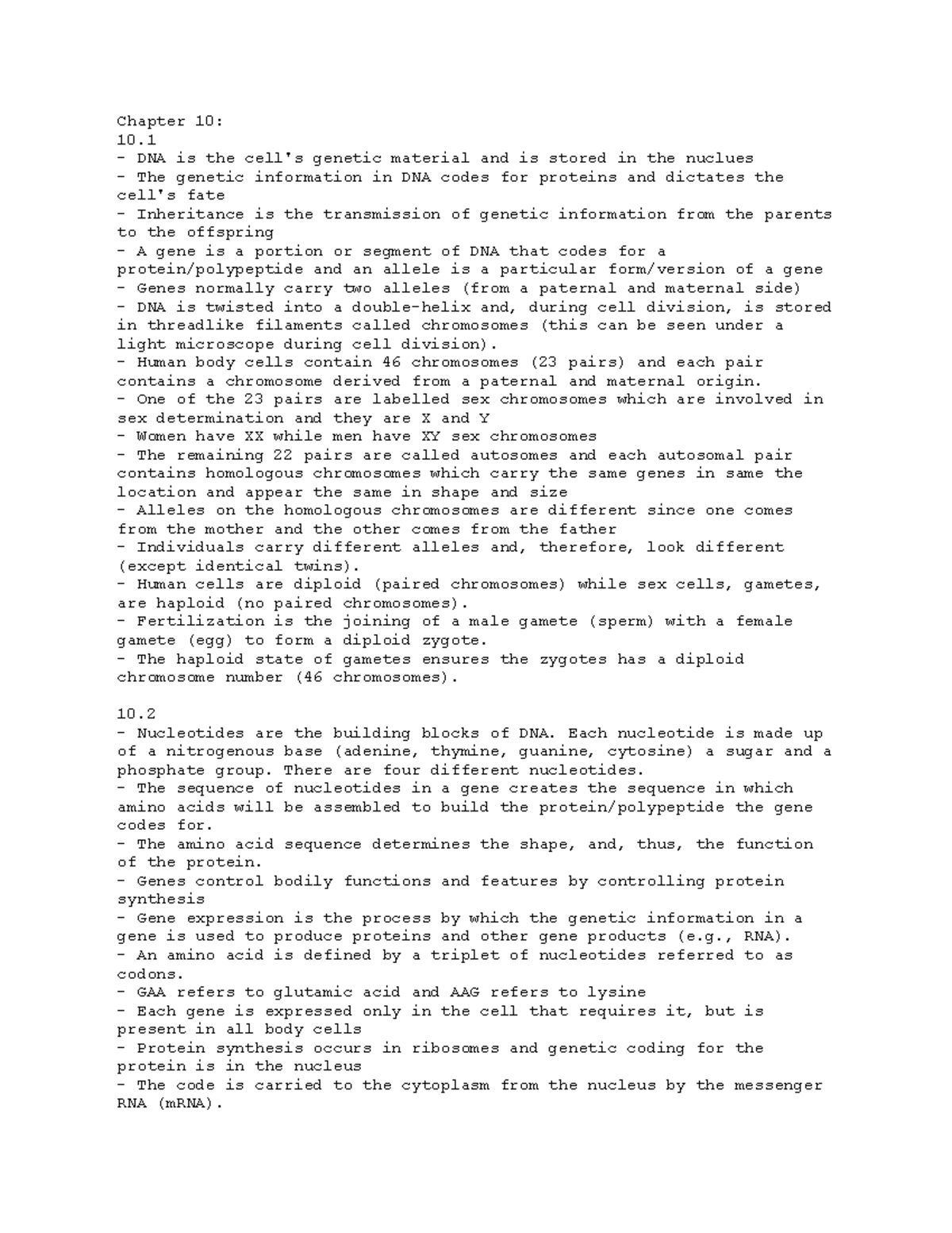 Chapter-10-Biology - summary of ch10 bio M book - Chapter 10: 10. DNA ...