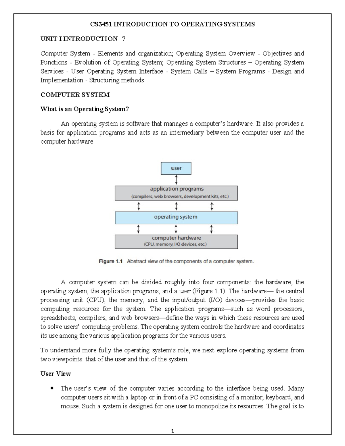 Cs3451 Introduction To Operating Systems Notes Cs3451 Introduction To Operating Systems Unit I