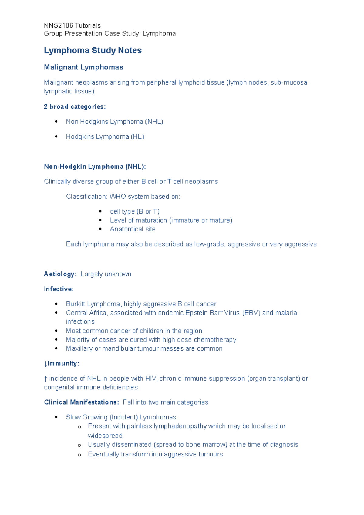 Nns2106 Week 9 Blood Disorders Lymphoma Additional Study Notes - Group ...