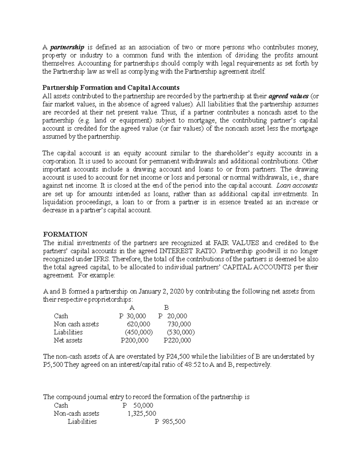 Chapter 1. Partnership Formation ( Additional Notes) - A partnership is ...