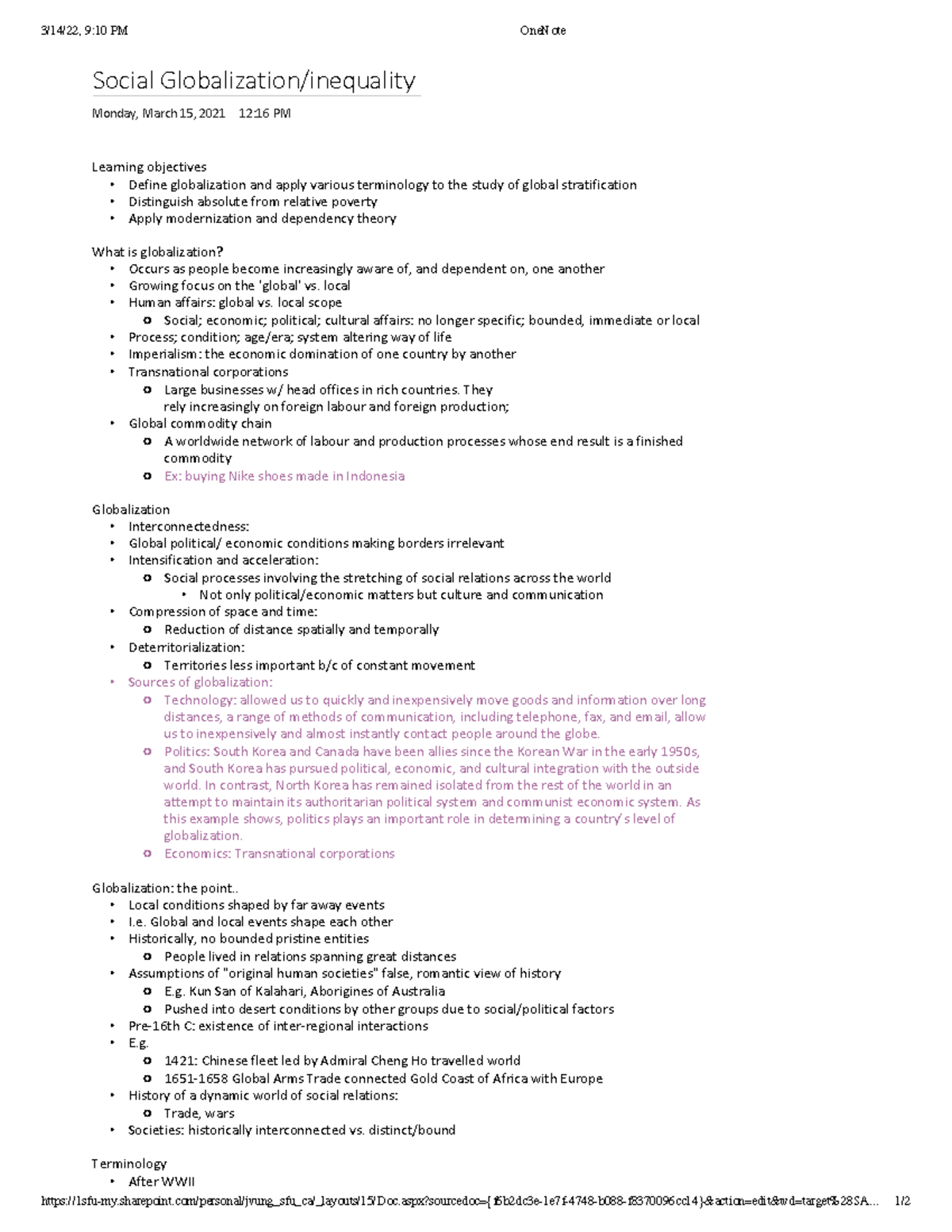Sociology week 4 - Lecture notes 4 - 3/14/22, 9:10 PM OneNote - Studocu