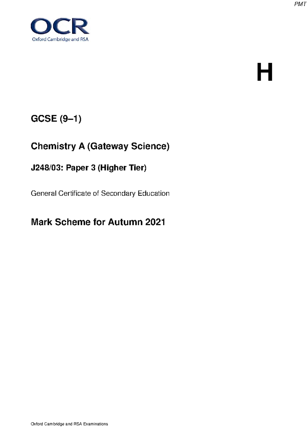 November 2021 MS - Paper 3 OCR (A) Chemistry GCSE - Oxford Cambridge ...