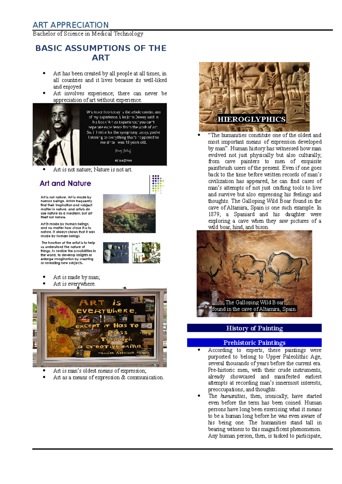 ARTA WEEK 2 Basic Assumptions OF THE ART - ART APPRECIATION Bachelor of ...