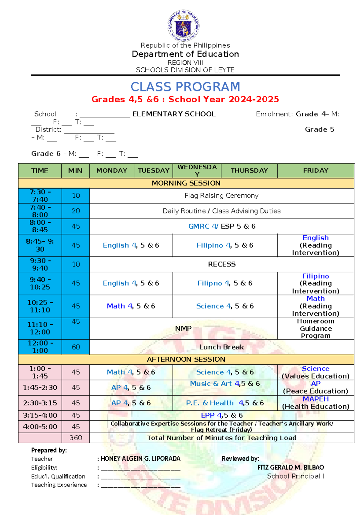 2024 MG Class Program 456 - Republic of the Philippines Department of Education REGION VIII ...