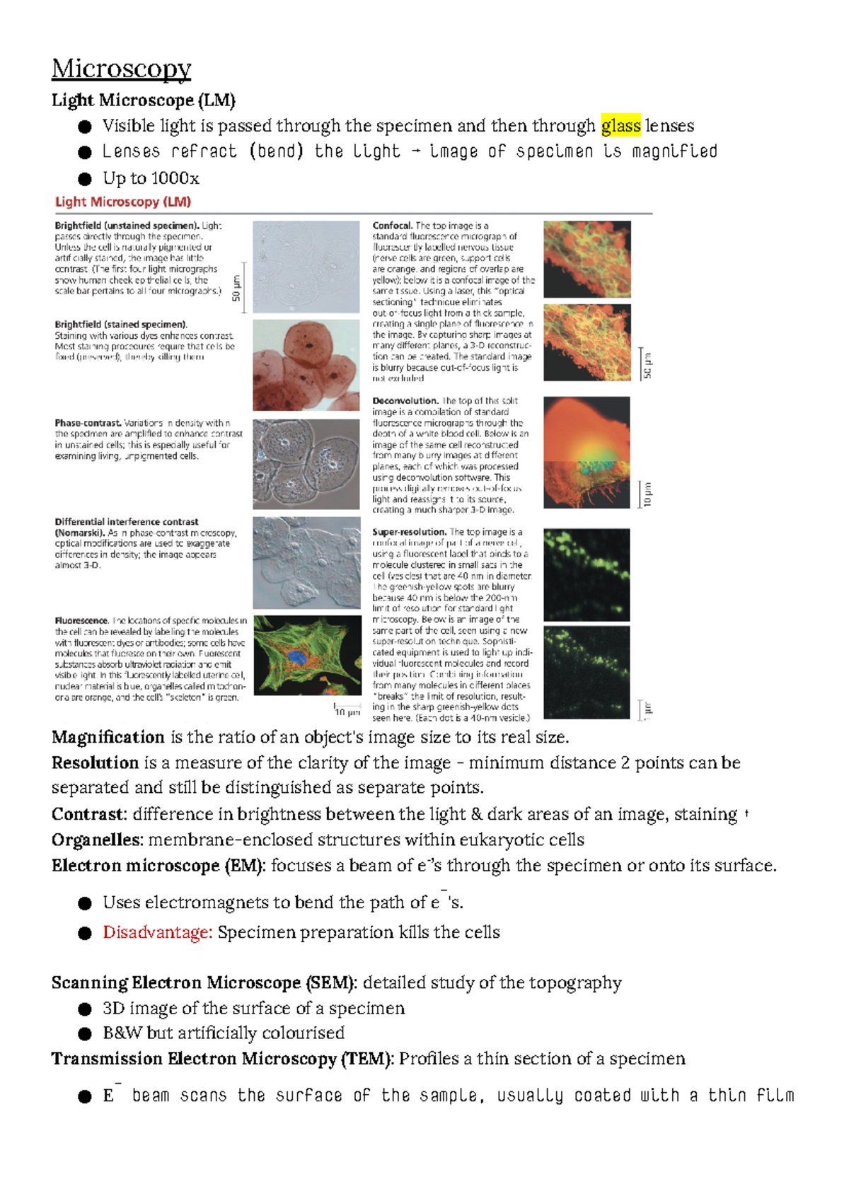 LFS100 notes from textbook - Microscopy Light Microscope (LM) Visible ...