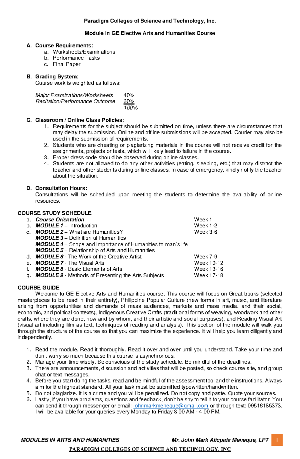 Arts and Humanities Module 4 - MODULES IN ARTS AND HUMANITIES Mr. John ...