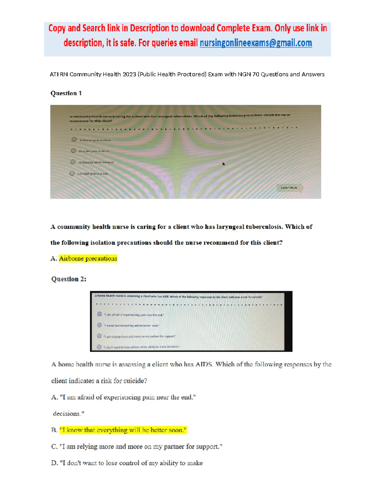 2023 RN Community Health ATI Proctored Exam Screenshots 70 NGN ...