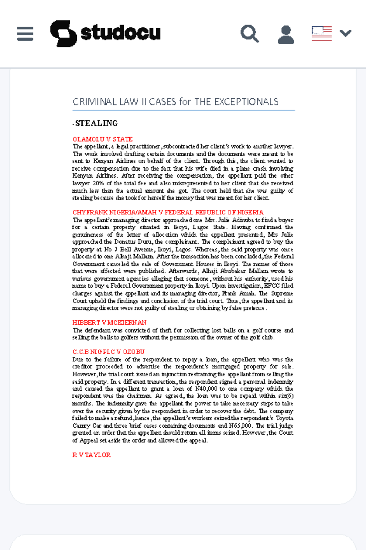 Criminal LAW Cases - Criminal LAW II Cases for TH… - CRIMINAL LAW II ...
