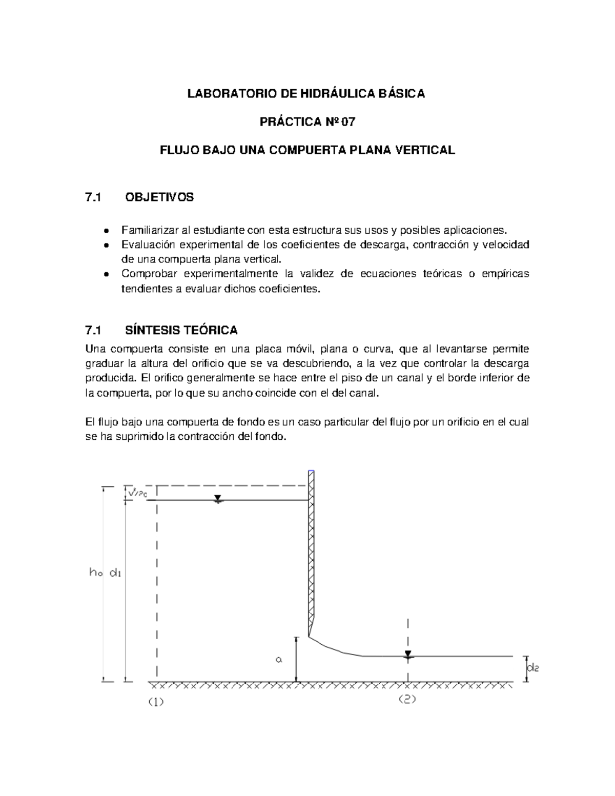 Practica N° 7 Flujo BAJO UNA Compuerta Plana Vertical - LABORATORIO DE ...